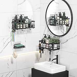 PIMVANS Shower Caddy, Adhesive Improved Shower Shelves [9 detachable shower accessories,Soap Dish], Stainless Steel Bathroom Organizer, Shower Rack for Inside Shower, Shower Storage, Black (BLACK)
