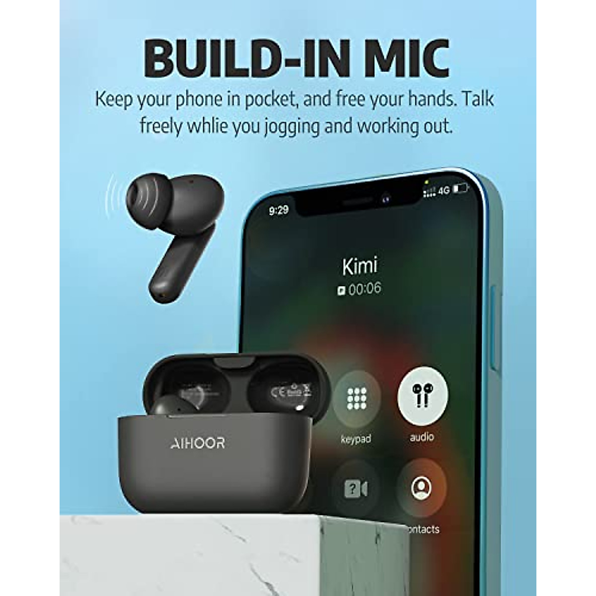 AIHOOR Wireless Earbuds for iOS & Android Phones, Bluetooth 5.3 in-Ear Headphones with Extra Bass, Built-in Mic, Touch Control, USB Charging Case, 30hr Battery Earphones, Waterproof for Sport