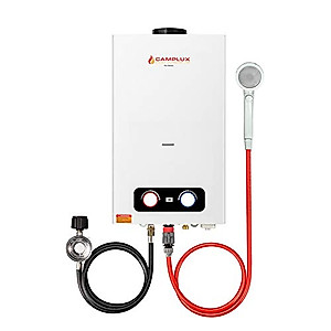 Camplux 2.64 GPM Tankless Propane Water Heater, Outdoor Portable Gas Water Heater with Overheating Protection, Instant Propane Hot Water Heater for RV, Camping, Cabins, Barns, White