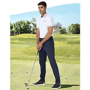 Mens Work Pants Golf Slim Fit Dress Business Casual Pants Waterproof High Waisted Tapered Pants with Pockets Navy,32Wx32L