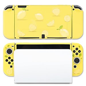 BelugaDesign Lemon Switch OLED Case | Dockable Fruit Soft Pastel Cute Snap on Cover for Girls Women Crossing | Compatible with Nintendo Switch OLED Console Joycons (Switch OLED, Yellow)