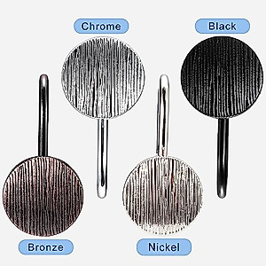 Silver Shower Curtain Hooks, Decorative Shower Curtain Rings, Modern Creative Metal Shower Curtain Hooks Rust Proof, Balanced Gliding Shower Hooks for Shower Curtain, 12 Pack, Circular Stripes