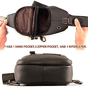 YUAN FAN Small Leather Sling Bag for Men,Travel Chest Crossbody Shoulder Outdoor Sports Backpack