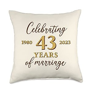 Anniversary Wedding 2023 Gift Apparel Funny 43 Years of Marriage 1980 43rd Wedding Anniversary Throw Pillow, 18x18, Multicolor