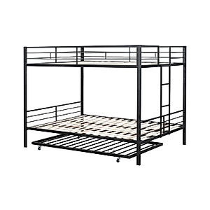 UOCFYK Queen Over Queen Bunk Bed with Trundle for Kids/Adults,Heavy Duty Bunk Bed with Convertible 2 Beds & Ladder for Dorm,Bedroom,Guest Room,Space Saving Design & No Box Spring Needed,Black