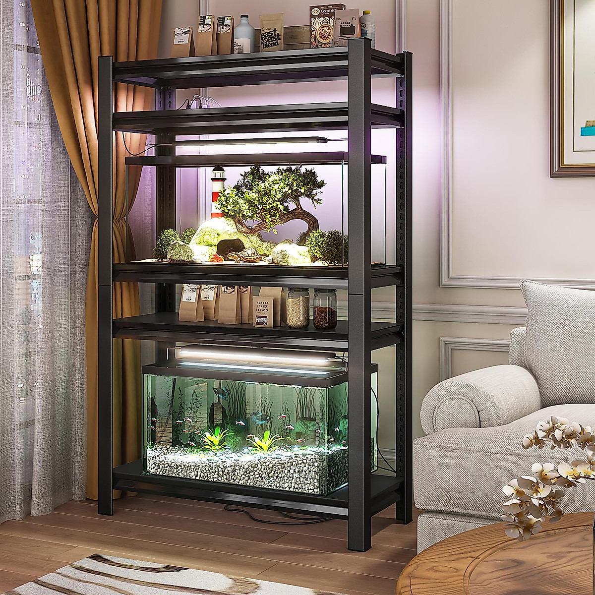 SDXYSTCE 40" W Garage Shelving Heavy Duty, 2250LBS Loads Garage Storage Shelves Heavy Duty, 5-Tier Metal Shelving Units and Storage Racks, Industrial Utility Shelf,40" Wx18 Dx72 H, Black