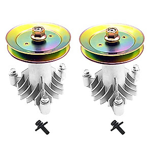 q&p 2 Pieces Spindle Assembly with Pulley Bracket Replace 28285, 130794, 133172, 137641, 137645, 532128285, 532130794, 532133172, 532137645+ Replaces Pulley 153535 Surface with Yellow Zinc