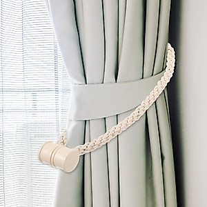 iplusmile 2 Pcs Curtain Magnetic Button Curtain Ties Weave Rope Curtain Tiebacks Woven Rope Curtain Tiebacks Magnetic Drape Curtain Tiebacks Weave Rope Curtain Tie Backs Cotton No Punching