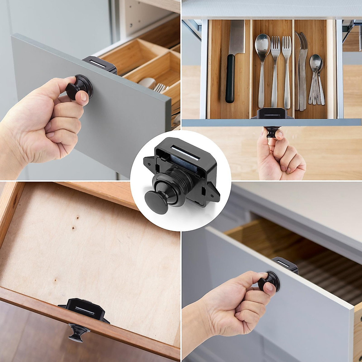 CXQamitao 5 Pack Push Button Latch Cabinet Door Catch Keyless Cupboard Locks for RV Motorhome Camper Caravan Home Yachts,Zinc Alloy&Black