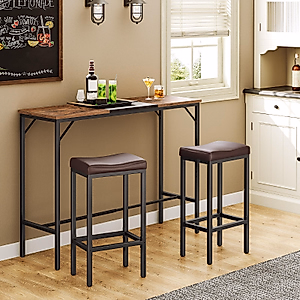 HOOBRO Bar Chairs, Set of 2 Counter Height Saddle Stools with Curved Surface, 24.8 Inches, 2.4" Thick Upholstery, for Kitchen and Dining Room, Brown and Black BC10BY01