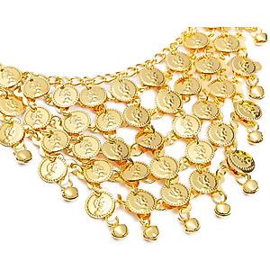 3 Pcs Belly Dance Gold Coins Necklace and Earrings Bracelets Gypsy Jewelry Coin Bracelet Hand Decoration Wrist Bangle Ring Hand Decoration Wrist Bangle Ring with a Stylus(Gold)