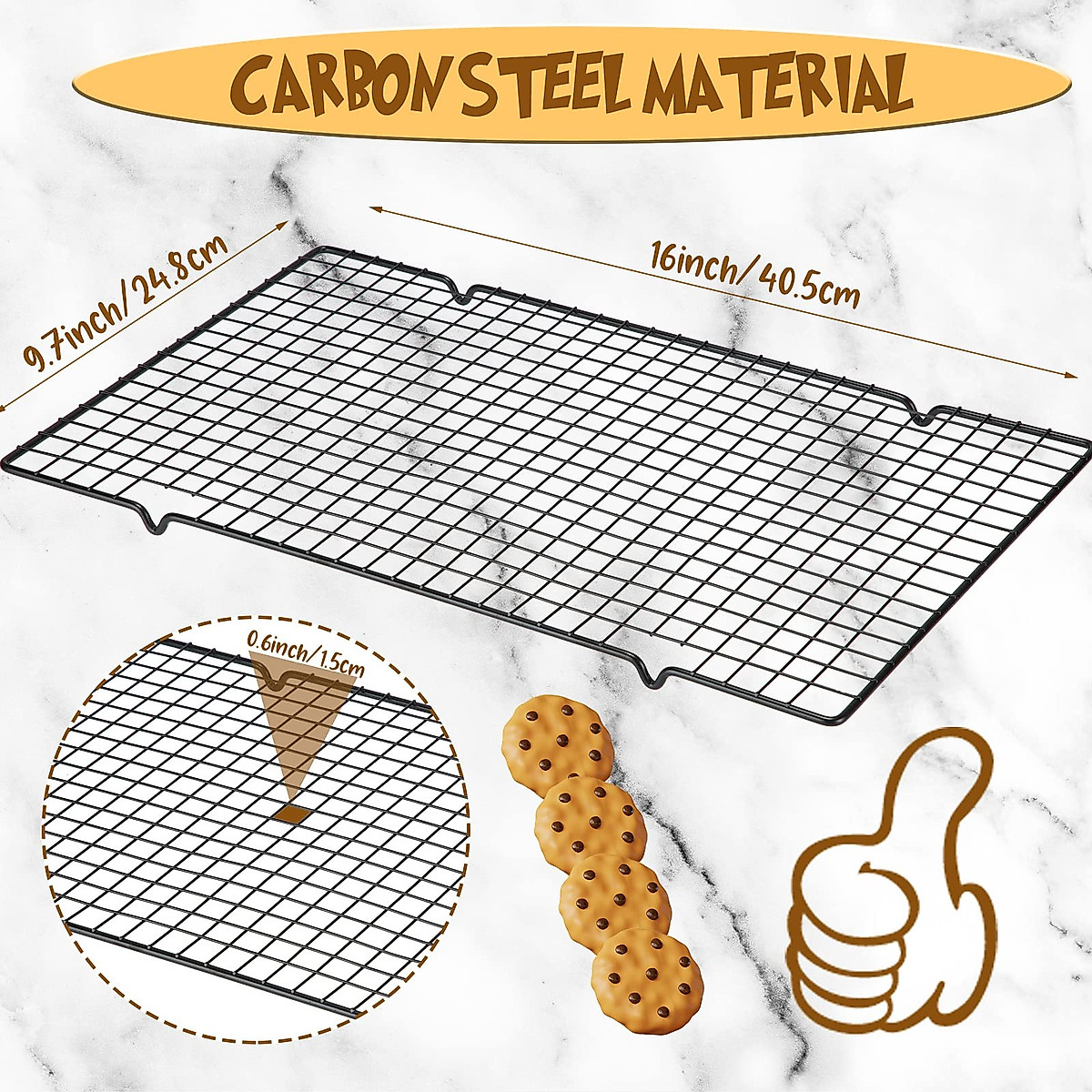 Harloon 6 Pieces Cooling Racks for Cooking and Baking Oven Safe Grid Wire Set Heavy Duty Carbon Steel Nonstick Baking Rack for Roasting Cooking Grilling Drying (16 x 9.8 Inches)