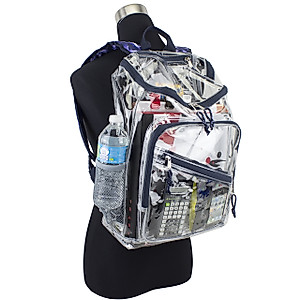 Eastsport Durable Clear Top Loader Backpack with Adjustable Printed Straps - Transparent - Navy Blue/Purple/Brushstroke Print Straps