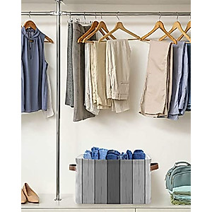 Rustic Wood Purple Cube Storage Organizer Bins with Handles,1PC Collapsible Canvas Cloth Fabric Storage Basket,Farmhouse Ombre Grey White Color Books Kids' Toys Bin Boxes for Shelves,Closet