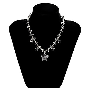 Azusa Sun Transparent Star Charms Pendant Choker Y2K Healing Crystal Necklace Summer Jewelry with Silver Chains for Teen Girls Women