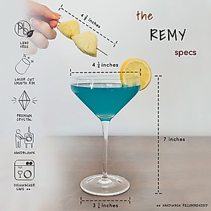 PURE MORA The Remy Coupe - Set of 4, 8oz Handblown Premium Crystal Martini Glasses for Cocktail, Gin & Tonic, Cosmopolitan, Manhattan, Bar, Fancy Mixology, etc. Modern Angle Drinking Glassware