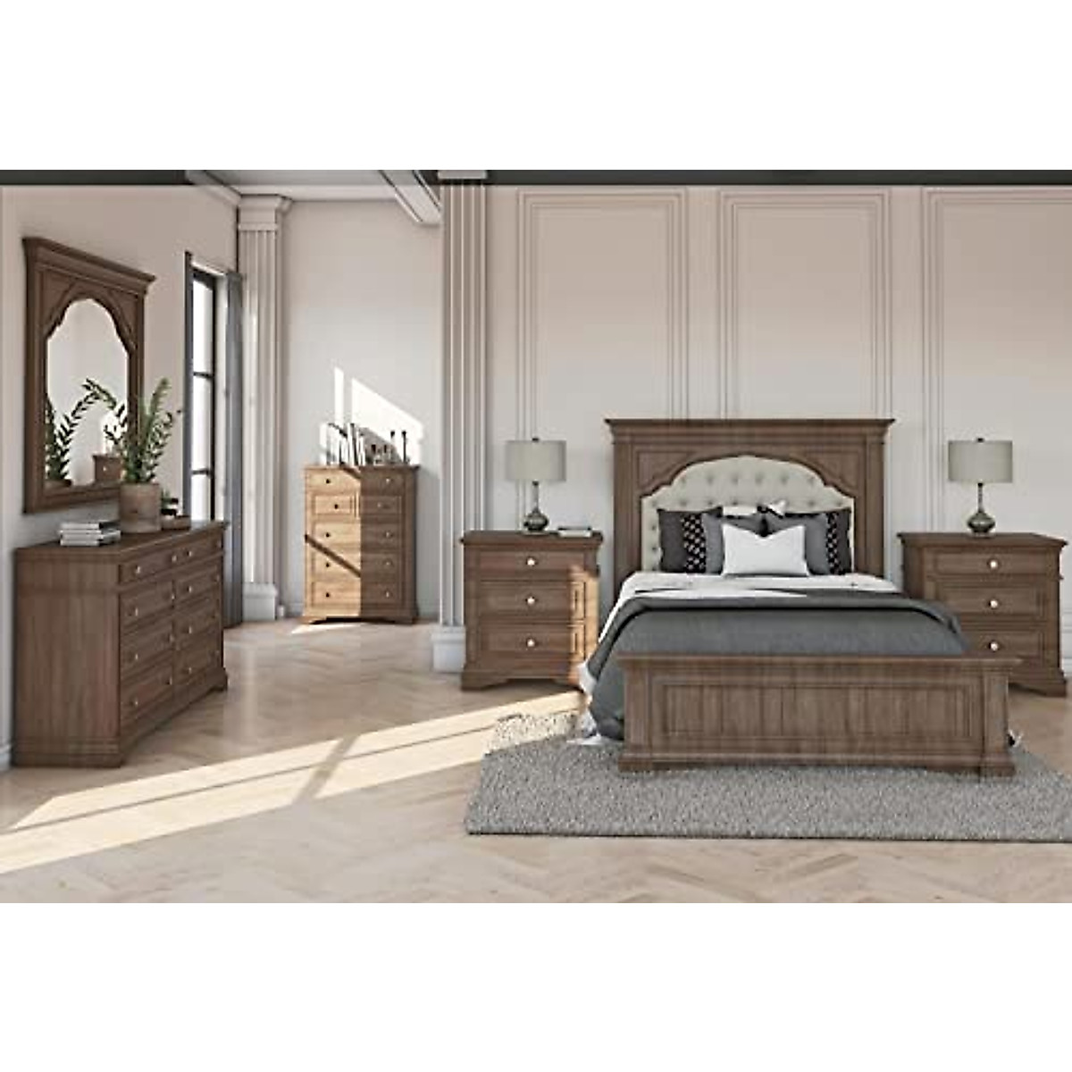 Steve Silver Highland Park Driftwood Gray Wood Upholstered Panel King Bed