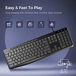 Wired Keyboard,Quiet Keyboard,Multimedia Usb Computer Keyboard,Silent Keyboard with Low Profile Chiclet Keys,Large Number Pad,Spill-Resistant,Anti-Wear Letters,Full Size Keyboard for Laptop,Desktop