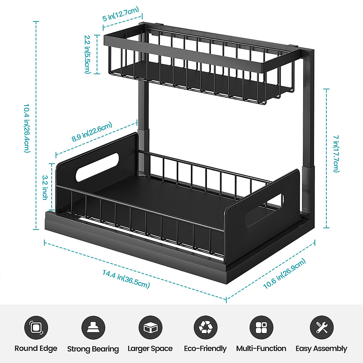 Under Sink Organizer, Pull Out Cabinet Organizer 2 Tier Slide Out Sink Shelf Cabinet Storage Shelves,Under Bathroom Cabinet Storage, Multi-Use for Under Kitchen Bathroom Sink Organizers and Storage