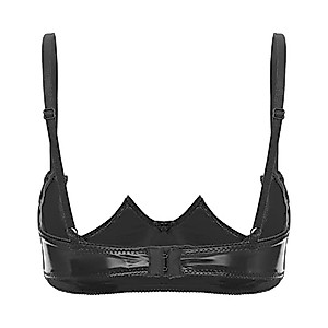 Yanarno Womens Sexy PVC Leather Mini Bra Top Clubwear Hollow Out 1/2 Cup Latex Sleeveles Vest Tops Black Medium