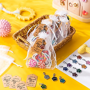 Ecation Dog Paw Party Favors Set Include Dog Keychain Organza Bags Thank You Kraft Tags Puppy Party Decorations for Birthday Party Decorations Reward Supplies(148 Pcs)