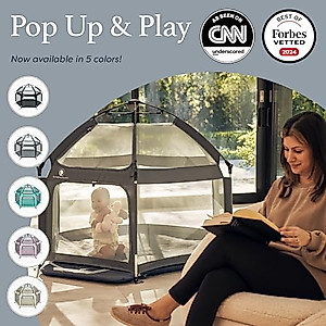 POP 'N GO PLAYPEN - Indoor & Outdoor Baby Playpen for Babies and Toddlers - Baby Beach Tent, Foldable, Portable W/Canopy, Travel Bag, & Mosquito Net - Pop Up Pack and Play Tent (Anchor Grey)