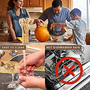 6Pcs Horror Movie Character Cooking Gift Set Wooden Spoons Utensils with Matching Holder - Halloween Movie Merchandise Laser Engraved Bamboo Spoons Set for Horror Movie Gifts, Horror Movie Party Decor