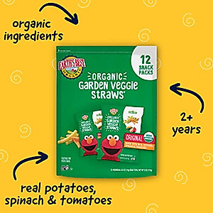 Earth's Best Organic Kids Snacks, Sesame Street Toddler Snacks, Organic Garden Veggie Straws for Toddlers 2 Years and Older, Original, Multipack, .5 oz Bags, 12 Count