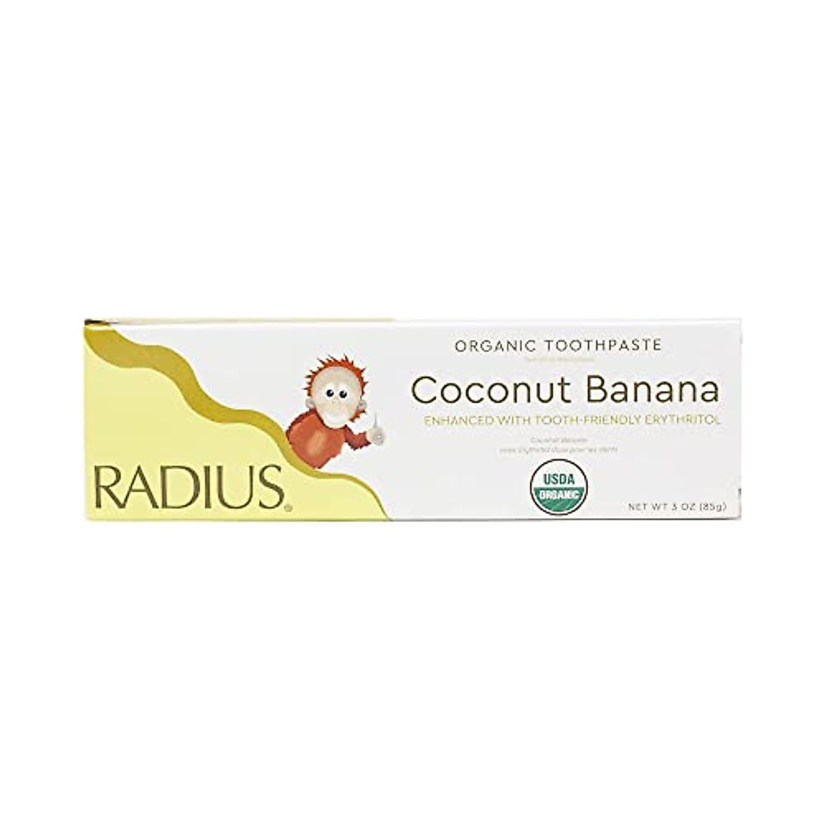 RADIUS USDA Organic Kids Toothpaste 3oz Non Toxic Chemical-Free Gluten-Free Designed to Improve Gum Health for Children's 6 Months and Up - Coconut Banana - Pack of 2