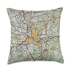 Buncombe County North Carolina Old City Atlas Vintage Asheville NC Map (1966) Throw Pillow, 18x18, Multicolor