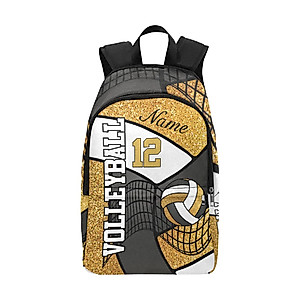 Personalized Sport Volleyball Gold Casual Daypack Bag with Name Custom Backpack for Man Woman Girl Boy Gifts