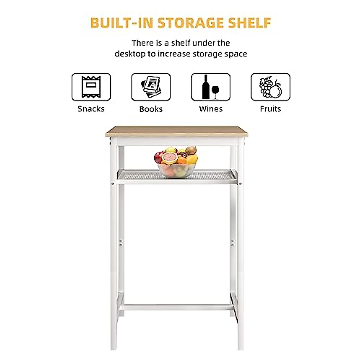 YOFE Bar Table Set for 2, Pub Table High Top Table,3 Pieces Pub Dining Table Set,Square Bar Table with Stools for Kitchen, Apartment, Small Space (White, Square)