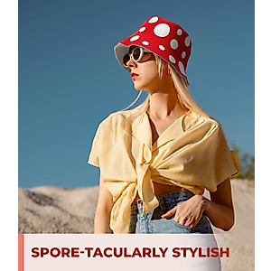 Shrumiez Red Mushroom Hat - Mushroom Bucket Hat for Mario Toad Toadstool Toadette Rave Cosplay Costume Outfit Adult Women Men