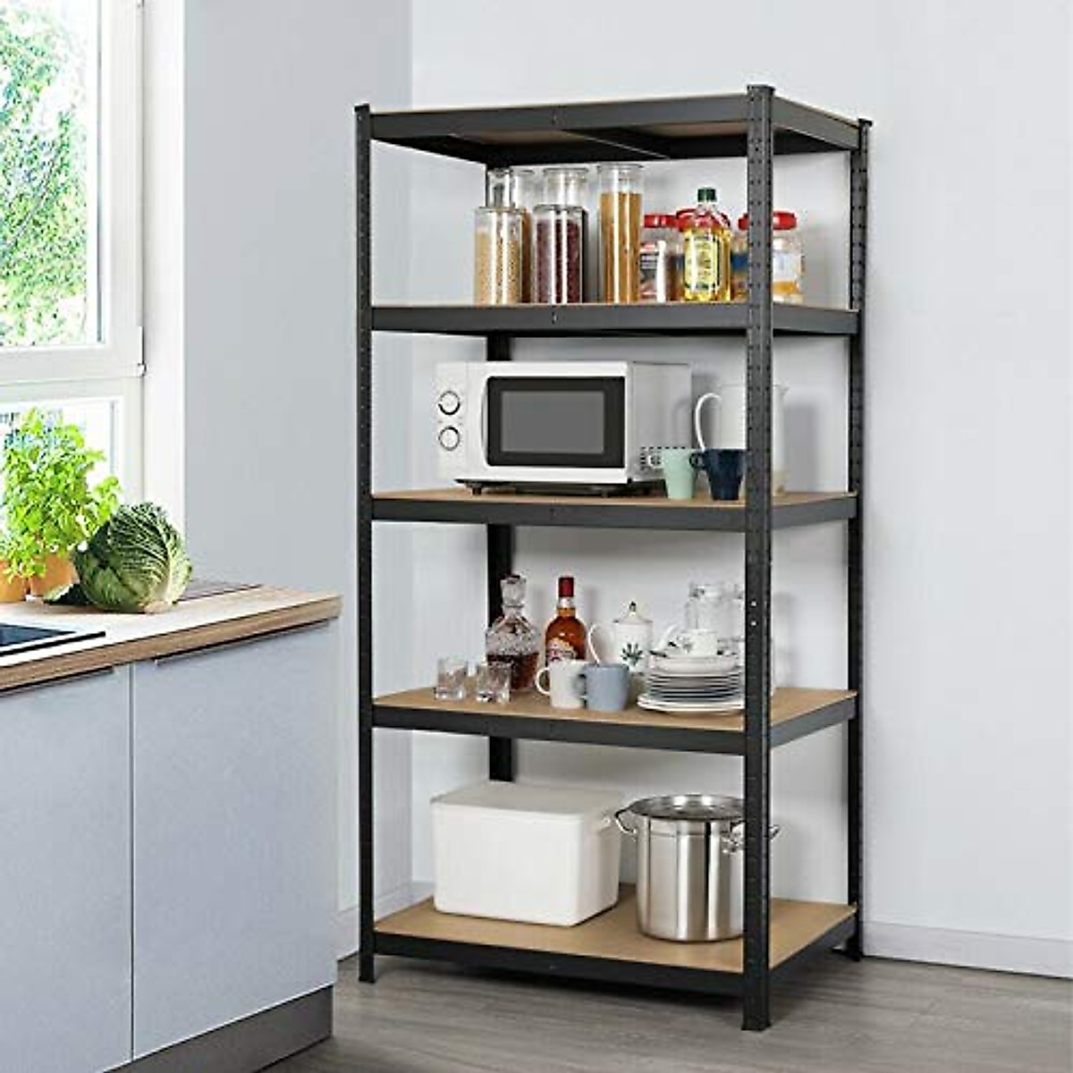 5 Tier Shelving for Garages and Sheds with MDF Boards 1929lb Load Capacity Racking Storage Shelving Unit Plug-in System Shelving Units for Storage Garage Shelving Units (59.1"x27.6"x11.8")