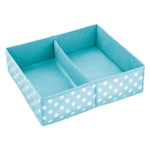 mDesign Fabric Drawer Organizer Bin Dividers for Baby Nursery Dresser, Closet, Organization - Bins Hold Clothes, Diapers, Cream, Toy, Blankets - 2 Pack, Turquoise Blue/White Polka Dot