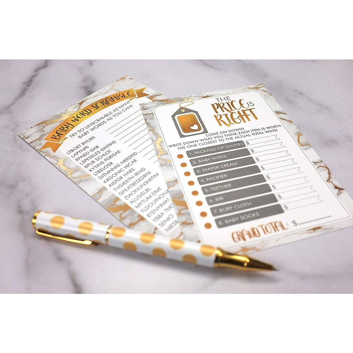 Baby Shower Game Bundle | 40 Cards - Four Baby Shower Activities | Baby Shower Price Is Right | Baby Shower Word Unscramble | Notes of Advice | Wishes for Baby | Baby Shower Activities