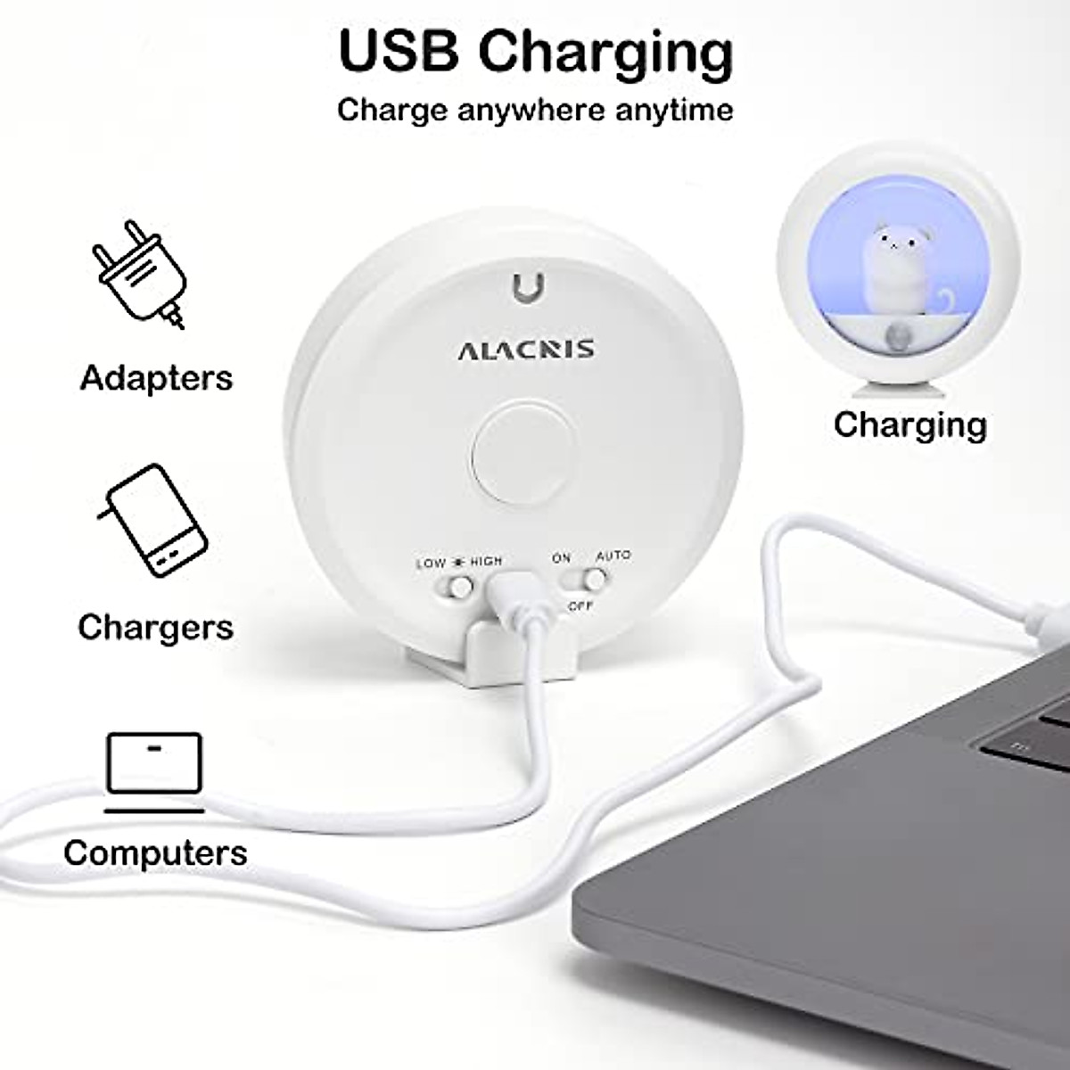 ALACRIS Cute Cat Motion Sensor Night Light (2 Pack), Cordless Rechargeable LED Night Light, Stick-Anywhere Closet Lights Stair Lights, Wall Lights for Hallway, Bedroom, Kids Room