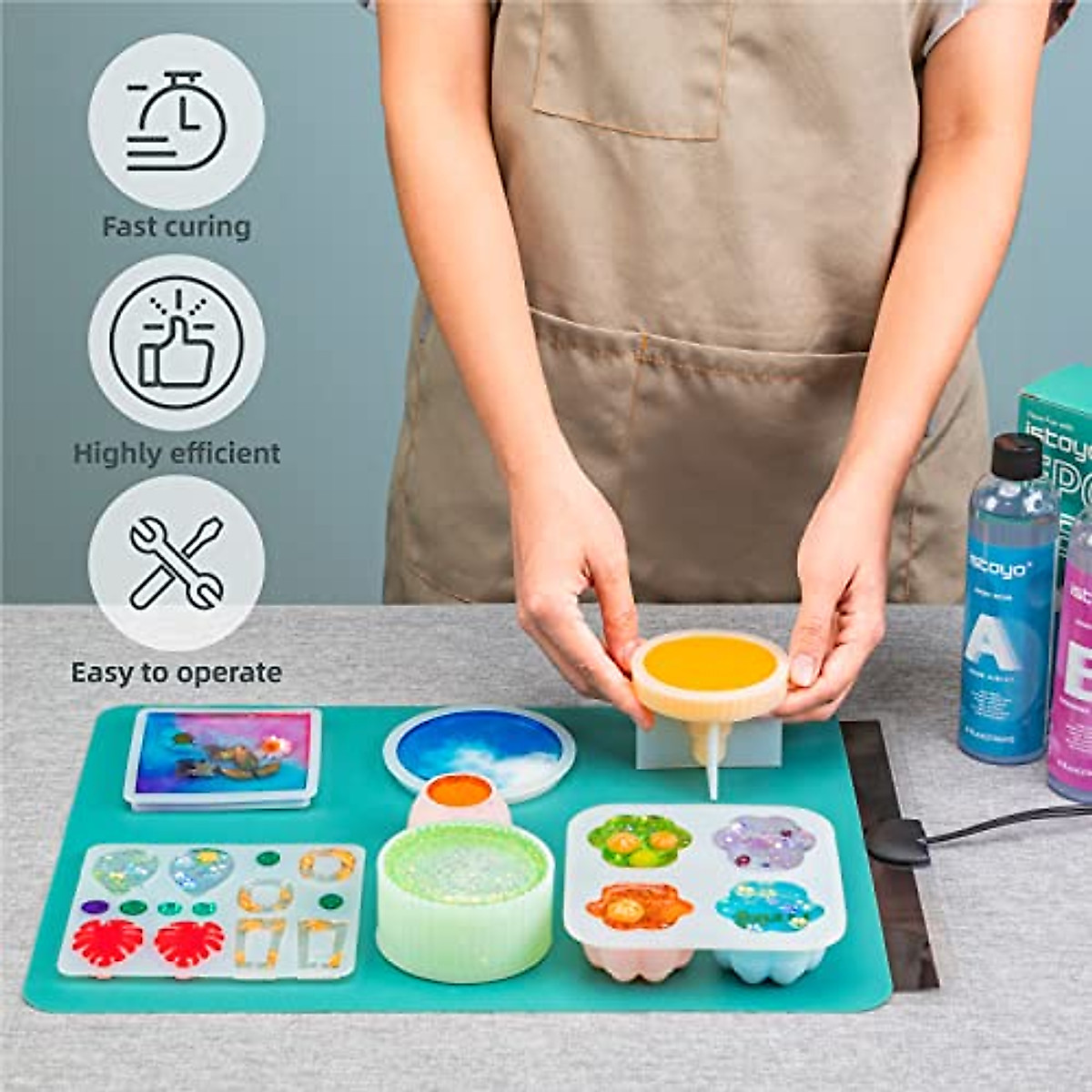 ISTOYO Resin Heating Mat, Resin Molds Heating Pad, Resin Curing Machine, Epoxy Resin Dryer with Time Adjustment Function for Epoxy Molds, Resin Supplies, Silicone Molds