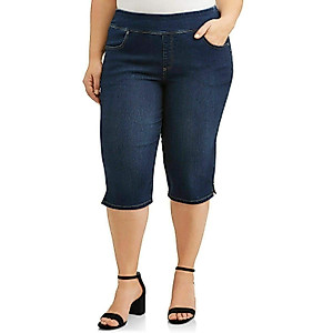 1826 Jeans Jack David Women's Plus Size Cuff Rolled Capri Bermuda Short Curvy Denim Jean (1X, Level Eight Pull On Dark Blue Capri)