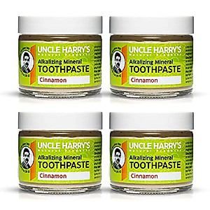 Uncle Harry's Cinnamon Remineralizing Toothpaste | Natural Whitening Toothpaste Freshens Breath & Promotes Enamel | Vegan Fluoride Free Toothpaste (4 Pack)