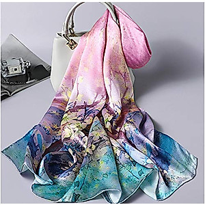 ANDANTINO 100% Mulberry Silk Long Scarf for Women Large Shawls for Headscarf and Neck- Oblong Hair Wraps with Gift Packed (Pink&Yellow Blossoms)