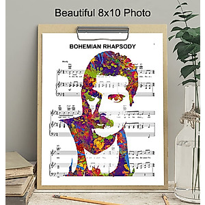 Freddie Mercury Poster - 8x10 Bohemian Rhapsody Poster - Freddie Mercury Merchandise - Queen Sheet Music - 80s Pop Music Gifts - Wall Art Decor