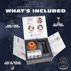 Higher Order Cocktail Smoker Kit -USA Handcrafted |Smoker, Turbo Torch, Woodchip Blend| Old Fashioned Chimney Drink Smoker for Cocktails, Whiskey Smoker Kit Bourbon Smoker Kit Smoke Infuser (Cherry)