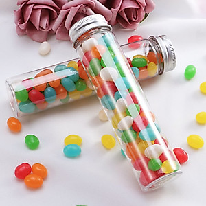 PINGEUI 40 Pack 140 x 30mm Plastic Test Tubes with Screw Caps, 110ml Test Tubes Clear Plastic Test Tubes for Bath Salt, Candy Containers for Parties, Wedding, Christmas, and Halloween