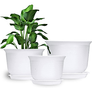 12 Inch 10 Inch 9 Inch Plant Pots, Rifny Extra Large Planters for Indoor Plants with Drainage Holes and Tray, Set of 3 Flower Pots Modern Decorative Planter for House Garden Plants and Flowers (White)