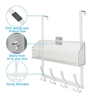 Kaiferty Over The Door Hooks Organizer, Door Hanger Towel Rack Mesh Basket with 12 Hooks,Over The Door Storage Coat Hooks Behind Door Organizer for Bathroom,Bedroom,Kitchen,Office(White)