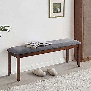 NAFORT Dining Bench Entryway Bench Upholstered Dining Bench, Rubberwood Legs &amp; Fabric Padded Seat, End of Bed Bench for Bedroom/Living Room, Dark Grey