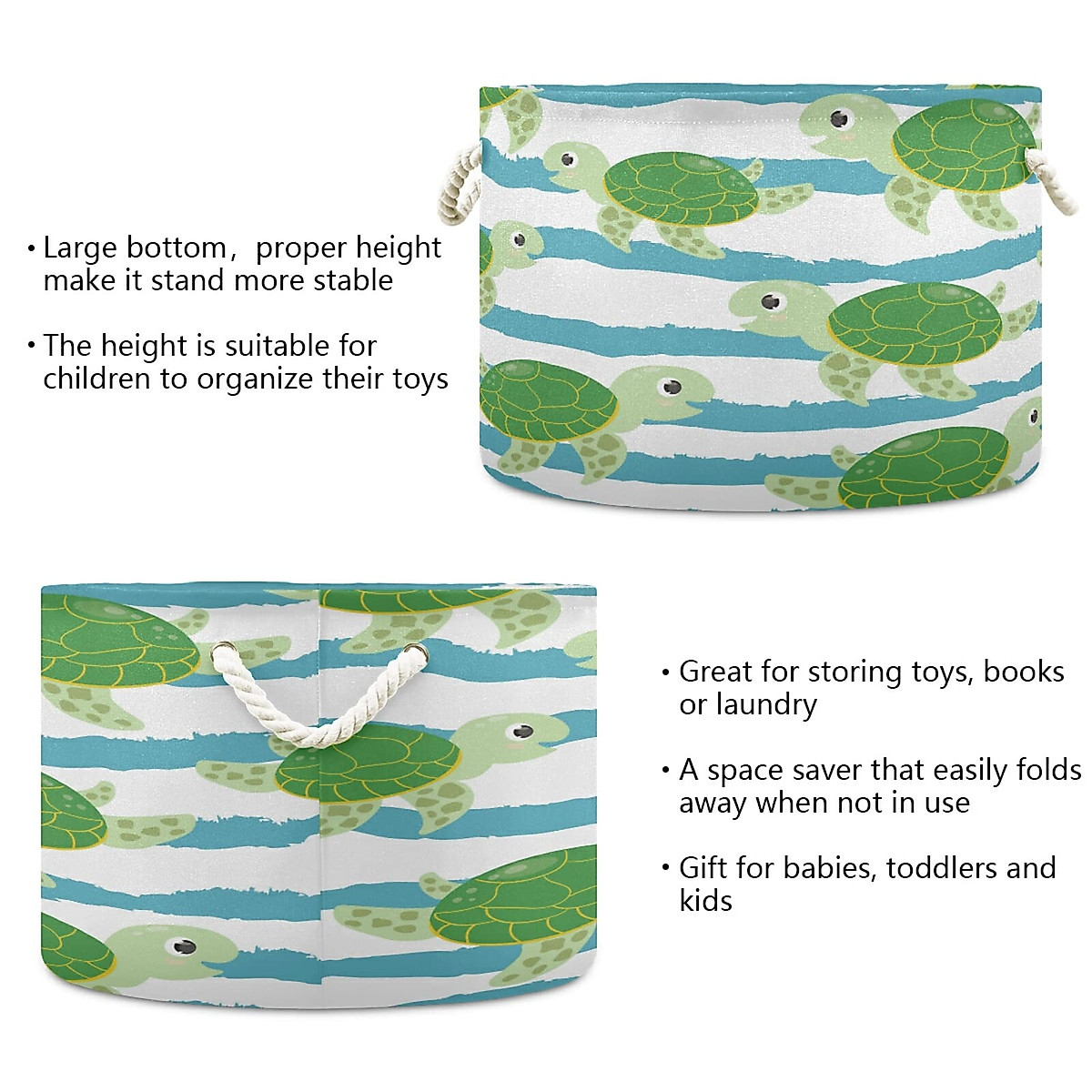 xigua Large Storage Basket Cotton Rope Basket Cute Sea Turtle Baby Laundry Basket for Blankets Toys Storage Basket Laundry Hamper