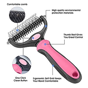XLCL pet Pet Grooming Tool - 2 Sided Undercoat Rake for Cats and Dogs - Safe Dematting Comb for Easy Mats & Tangles Removing - No More Nasty Shedding and Flying Hair