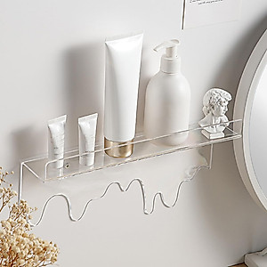 Cabilock 2pcs Acrylic Floating Shelves, Wall Mounted Bookshelf Cosmetic Rack Transparent Hanging Shelves Small Clear Shelf Goblincore Room Decor for Bedroom Living Room Bathroom Office